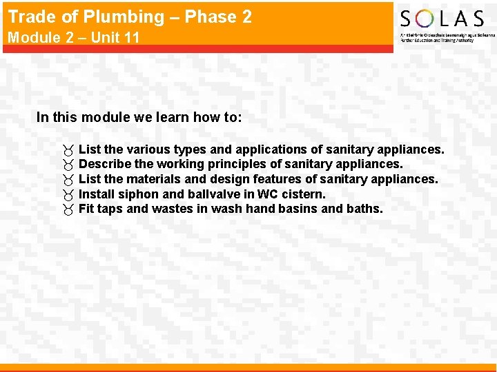 Trade of Plumbing Phase 2 Module 2 Unit