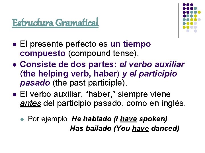 El Presente Perfecto Introduccin Estructura Gramatical Conjugacin ...