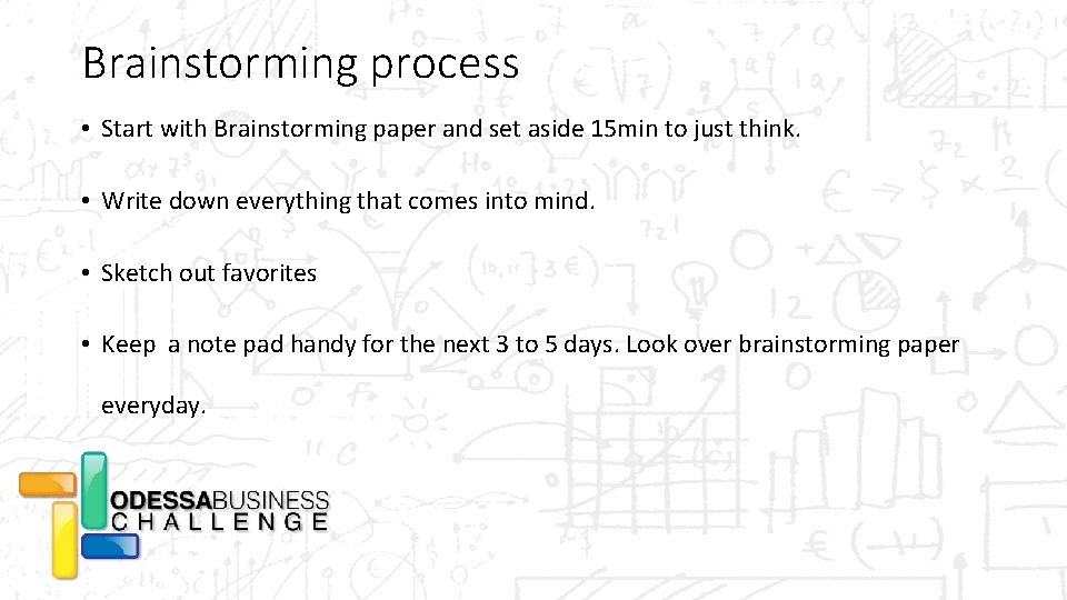 Brainstorming Make it Rain Rule 1 Focus Define