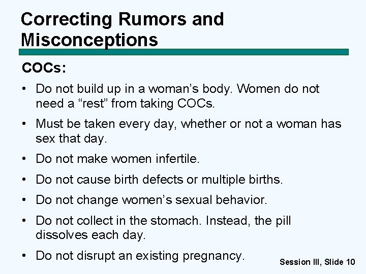 Combined Oral Contraceptive Pills COCs Session III Providing