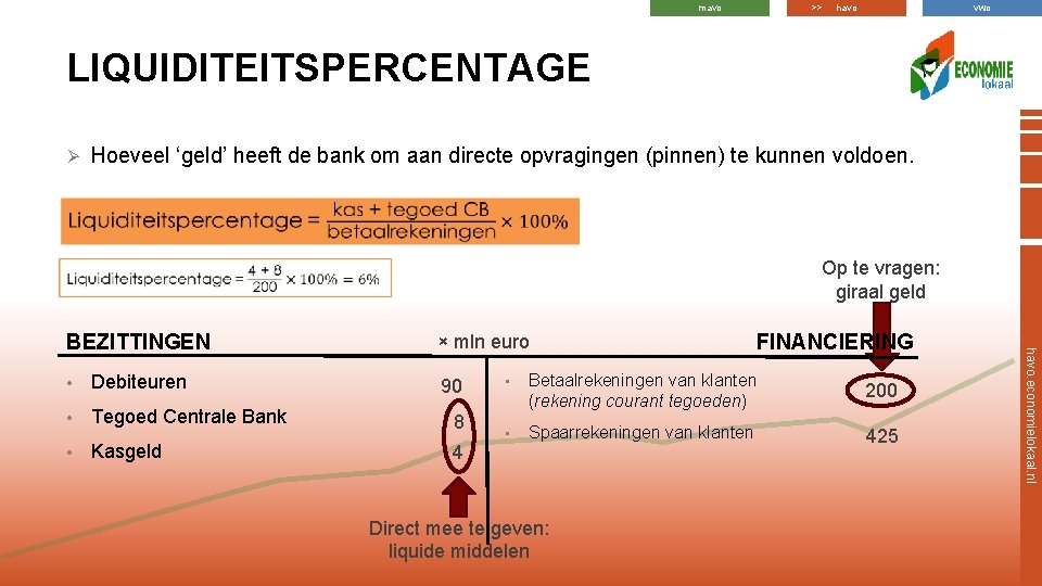 mavo havo vwo BANKBALANS en liquiditeitspercentage havo economielokaal