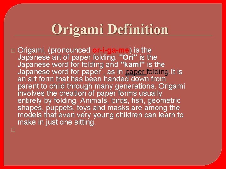 Welcome to the World of Origami Examples of