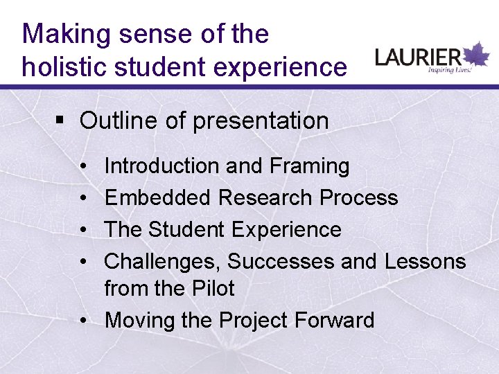 Making sense of the holistic student experience Meet