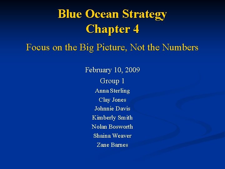 Blue Ocean Strategy Chapter 4 Focus on the