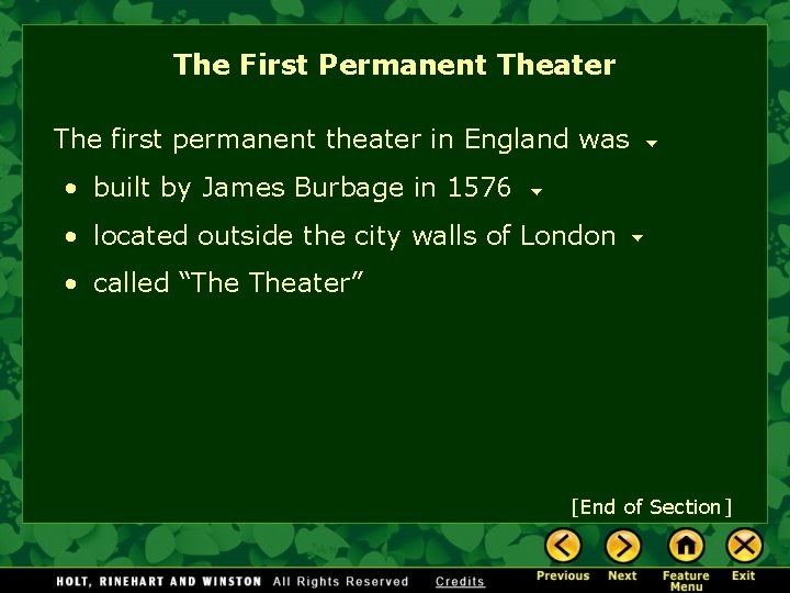 The Elizabethan Stage Feature Menu The Elizabethan Stage