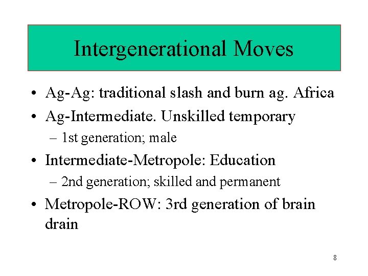 Lecture 6 Don De Voretz INTERNAL MIGRATION QUO