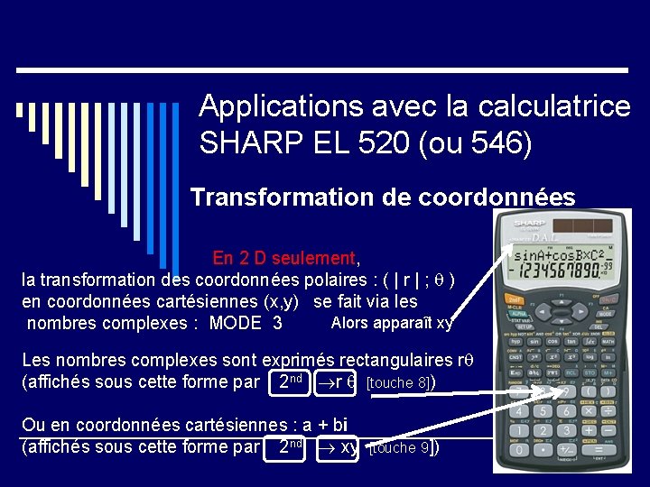 Applications avec la calculatrice SHARP EL 520 ou