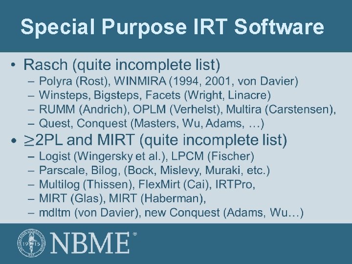Software for IRT and Plausible Value Imputations Matthias