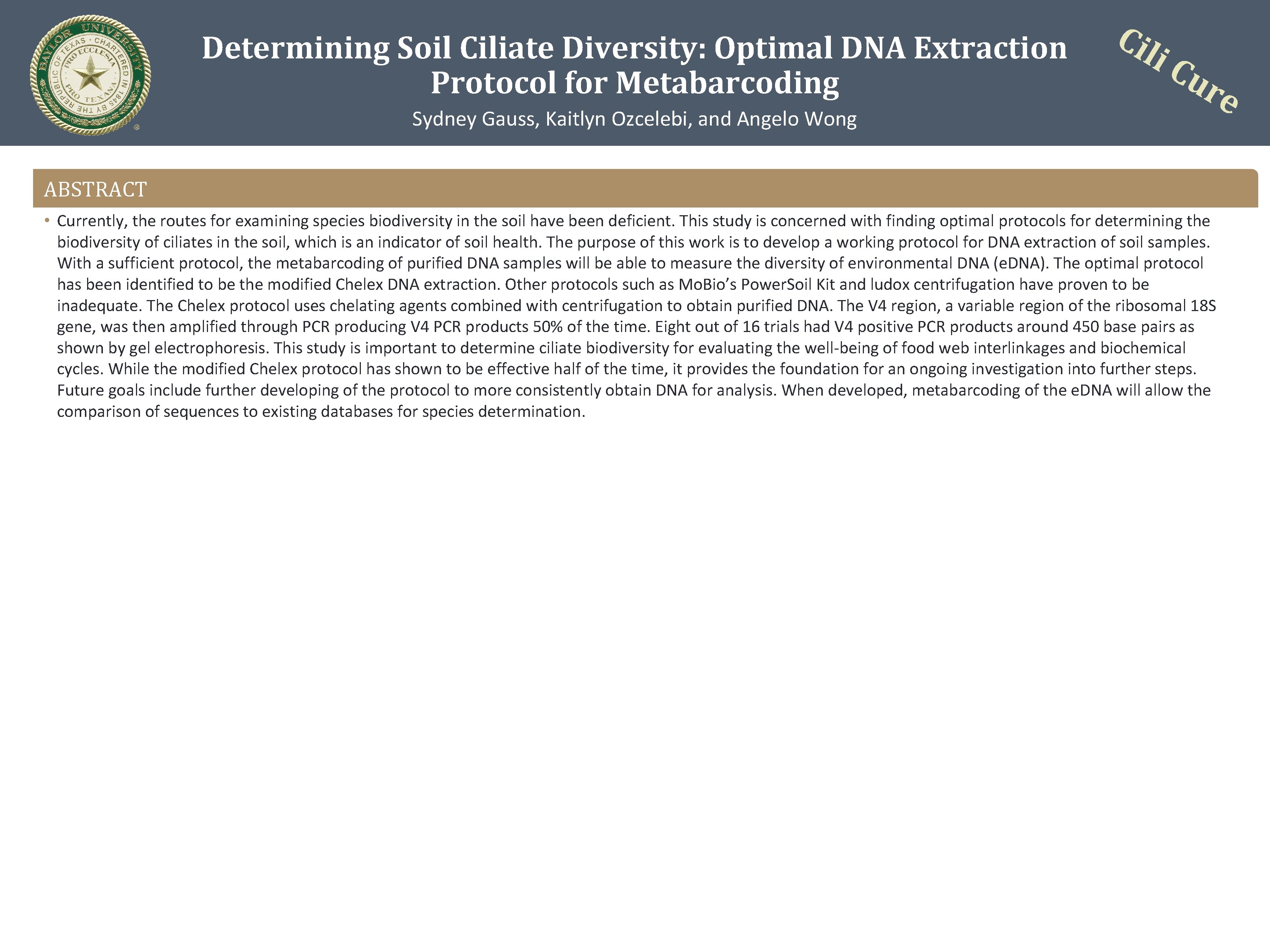 Determining Soil Ciliate Diversity Optimal DNA Extraction Protocol