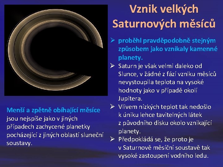 PLANETY SLUNEN SOUSTAVY saturn Charakteristika Zkladn data Dleit