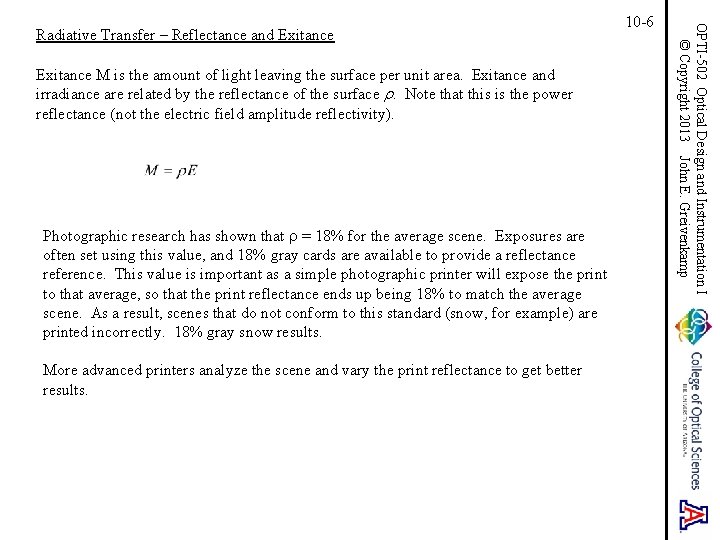 Section 10 Radiative Transfer OPTI502 Optical Design and