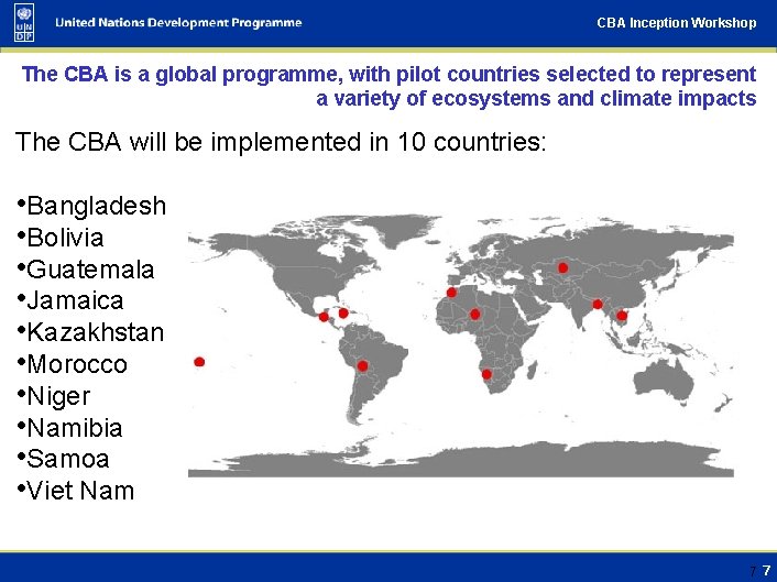 Community Based Adaptation Project Inception Workshop Overview of