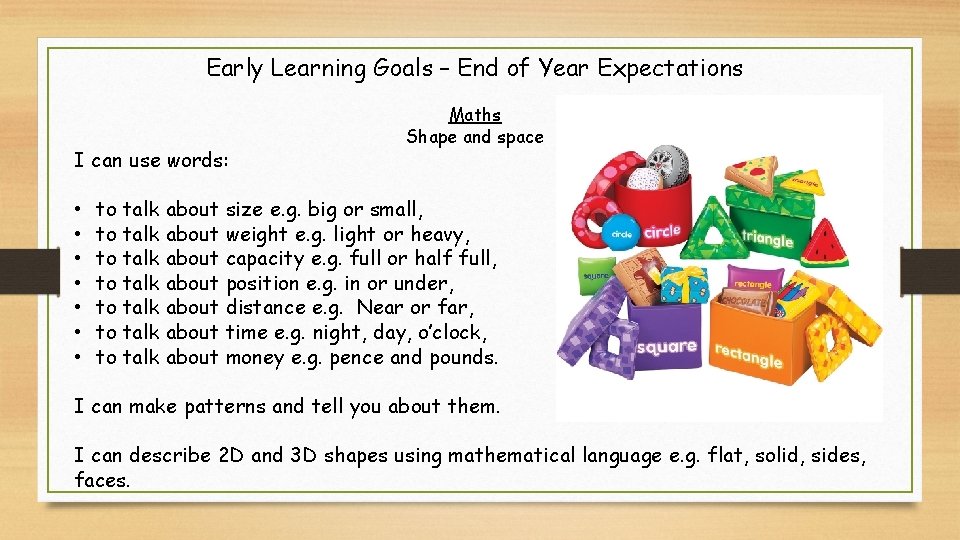 Reception End of Year Expectations Working to achieve