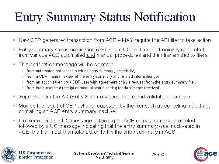 Automated Commercial Environment Software Developers Technical Seminar ABI