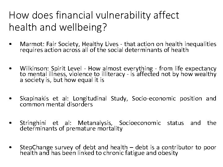 Focus on Financial Vulnerability Responding to Financial Vulnerability