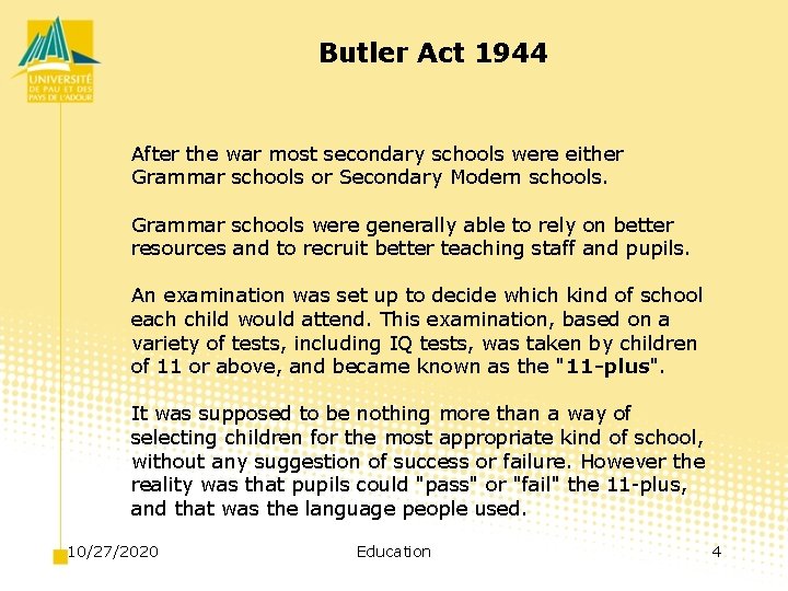 Education 10272020 Education 1 Before the Butler Act