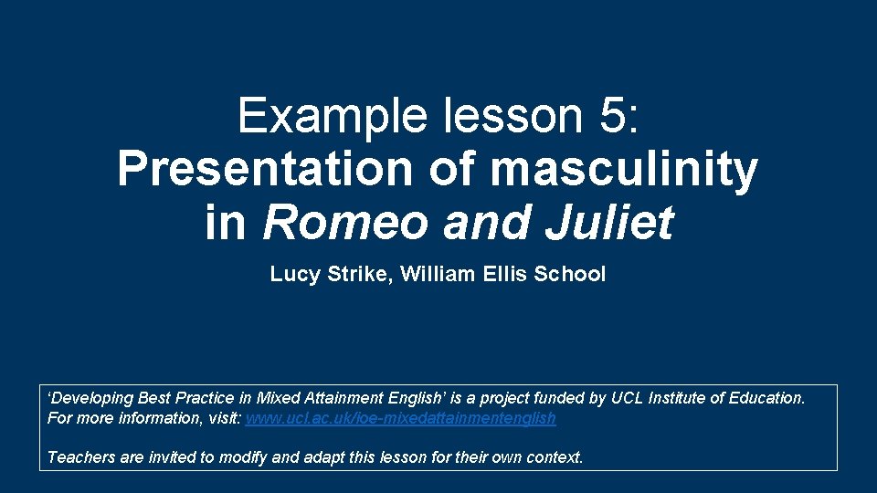 Example lesson 5 Presentation of masculinity in Romeo