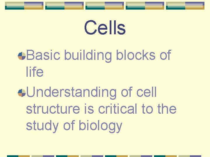 Basic Cell Structure Cells Basic building blocks of