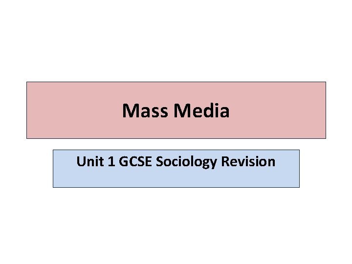 Mass Media Unit 1 GCSE Sociology Revision Learning