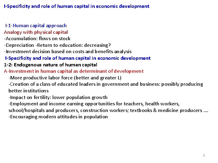 Human Capital Education and Health in Economic Development