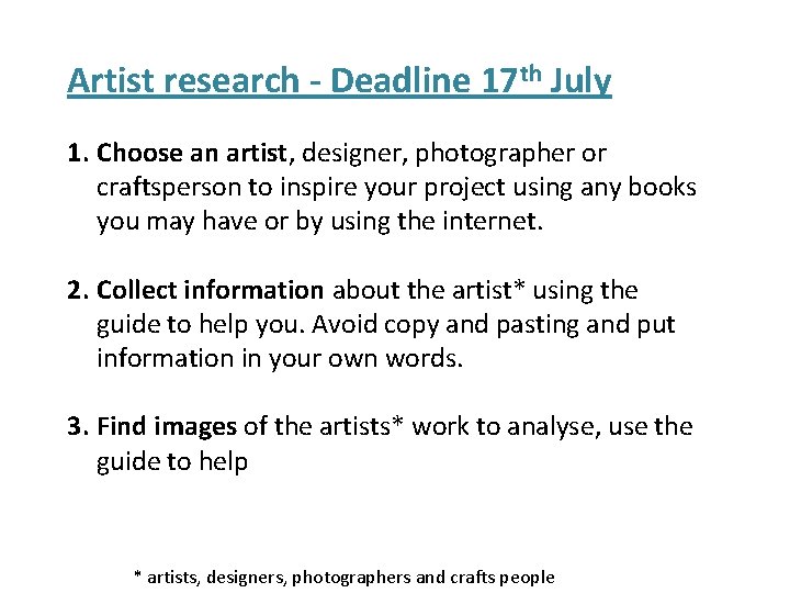 Task create an artist research page on a