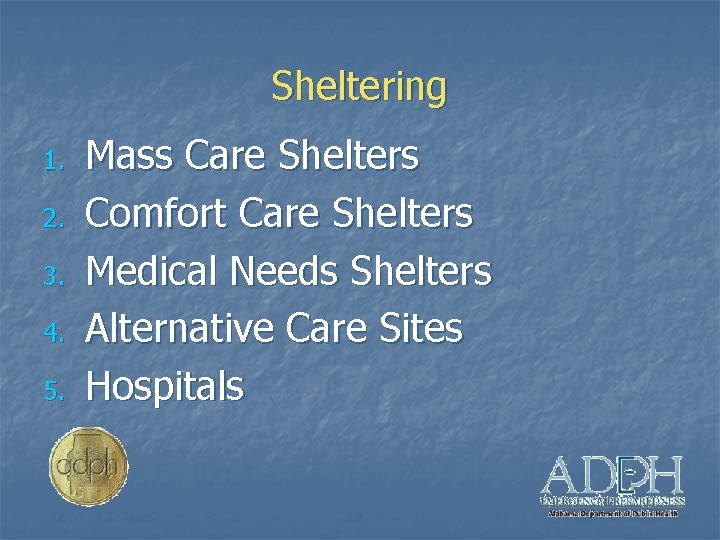 Alabama Department of Public Health Center for Emergency