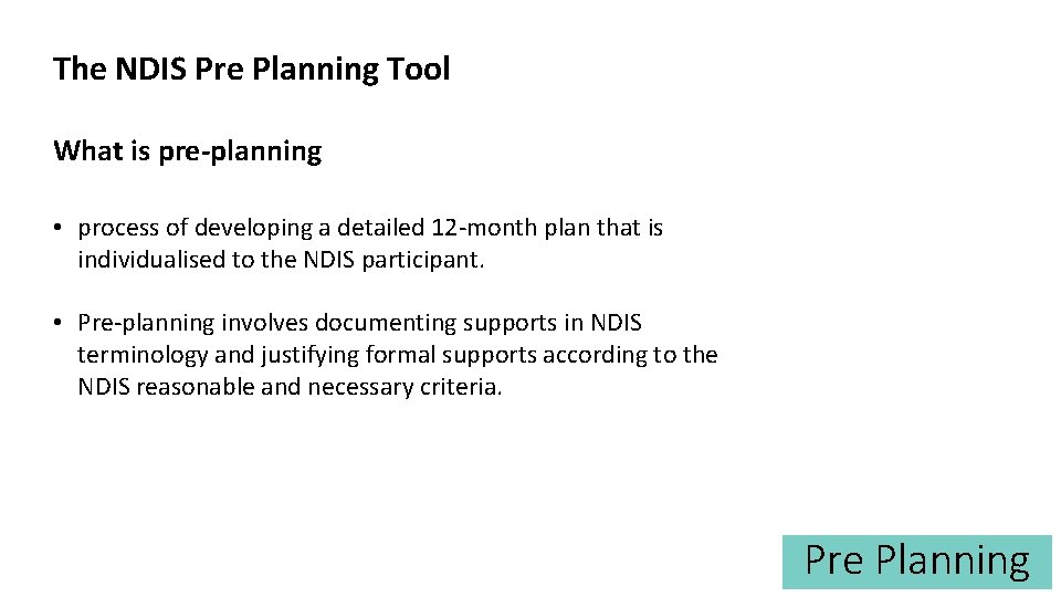 NDIS Health Preplanning Practice NDIS and Hospital Discharge