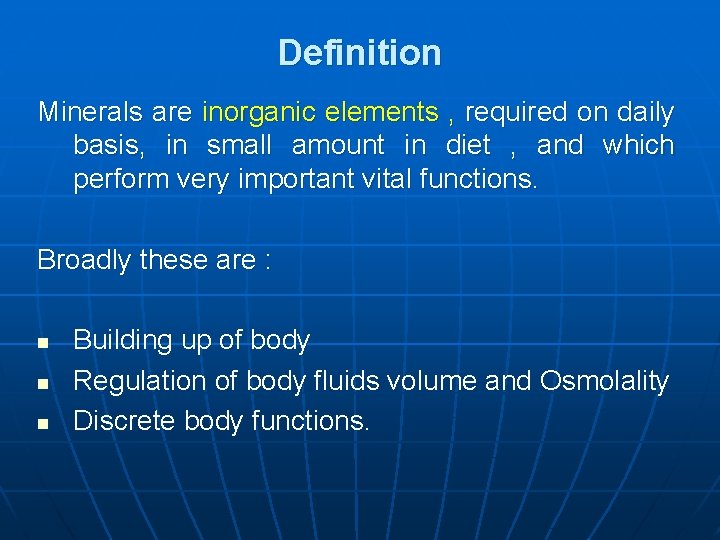 MINERALS IN HUMAN HEALTH Learning Objectives 1 What