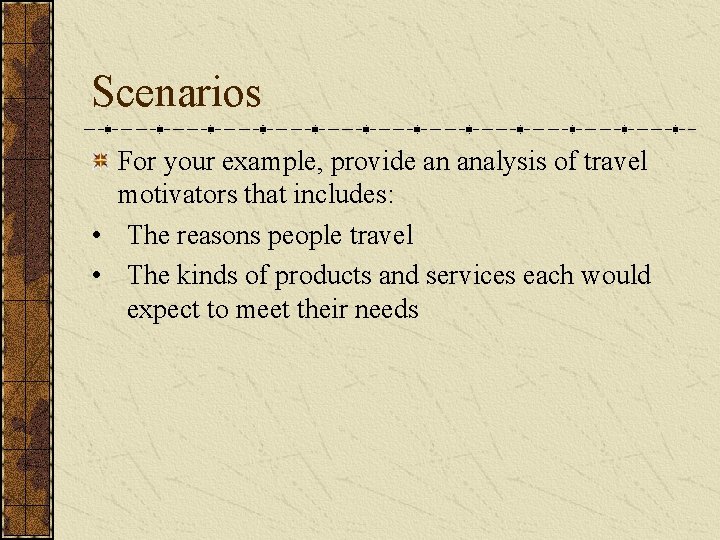 LOCAL EXAMPLES Review of 5 sectors of Tourism
