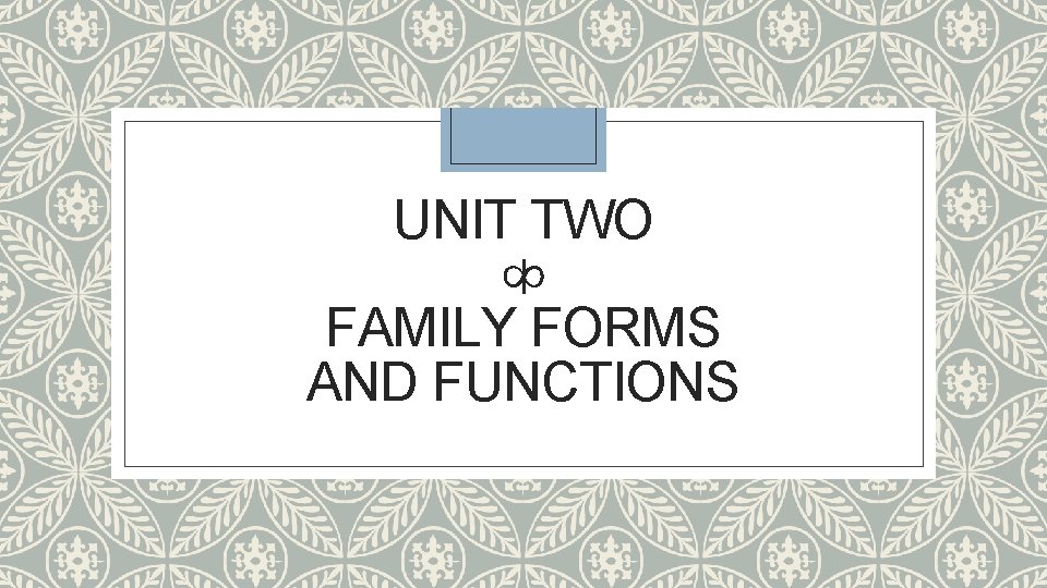 UNIT TWO FAMILY FORMS AND FUNCTIONS What is