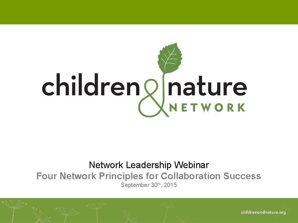 Network Leadership Webinar Four Network Principles for Collaboration