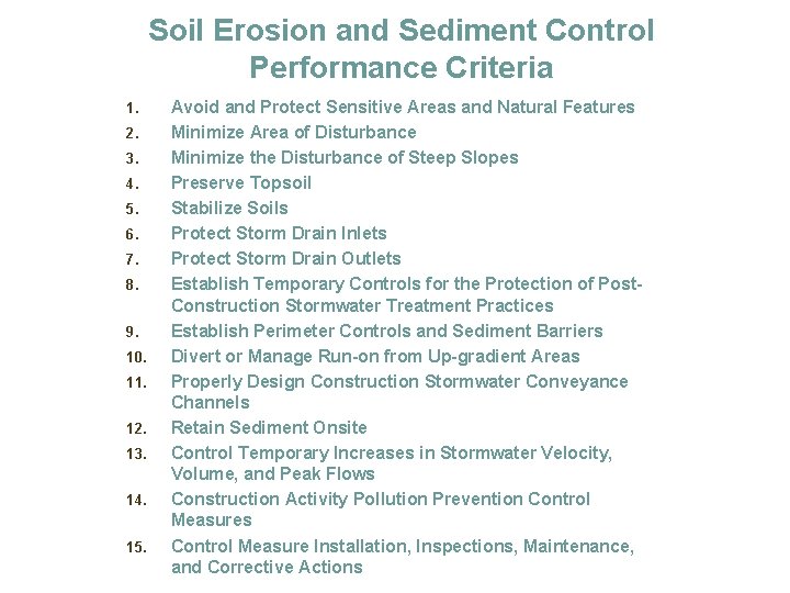 Soil Erosion and Sediment Control Plan Performance Criteria