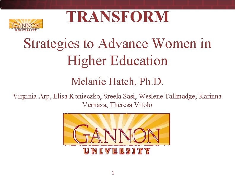 TRANSFORM Strategies to Advance Women in Higher Education