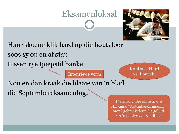 Eksamenlokaal SUZAAN LAING Eksamenlokaal Haar skoene klik hard
