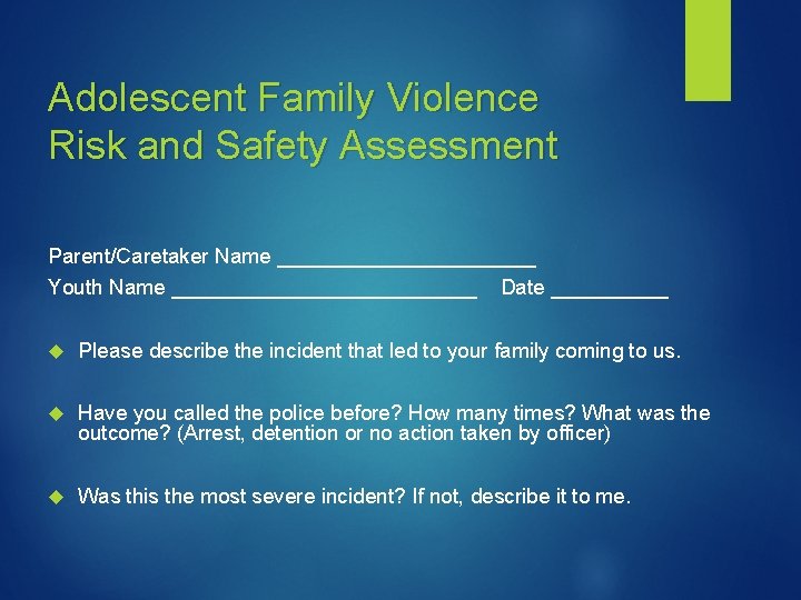 StepUp Building Respectful Families Violence Risk Safety Assessment