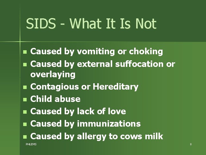 SUDDEN INFANT DEATH SYNDROME SIDS Presented by Jackie