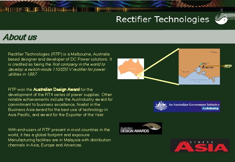 Specialists in DC Power About us Rectifier Technologies