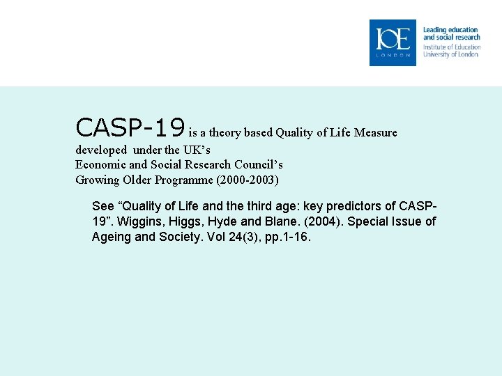 Active Ageing Wellbeing and Learning in Later Life