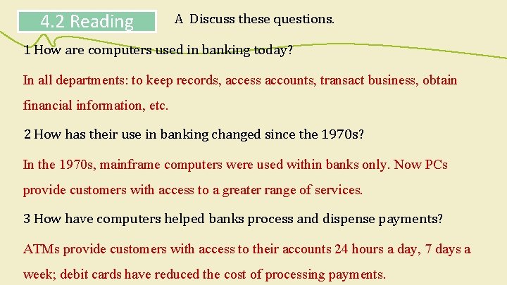 Unit 4 COMPUTERS IN BANKING Skills focus Reading