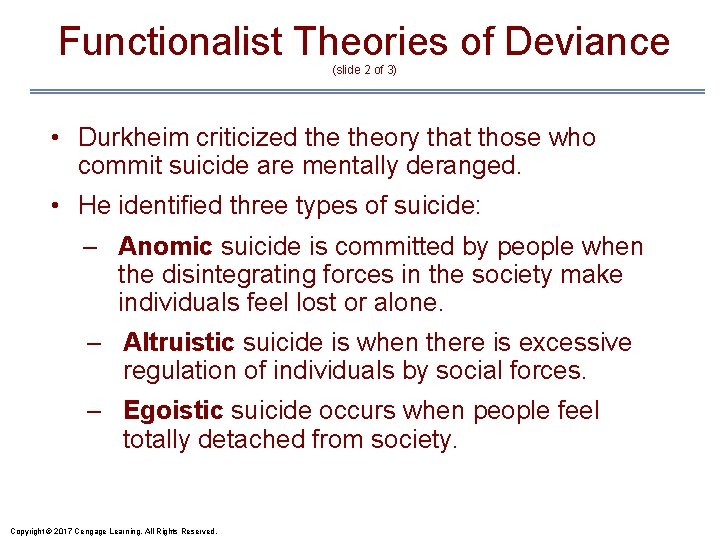 7 Deviance and Crime Copyright 2017 Cengage Learning