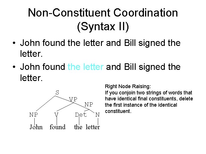 Syntax I Checklist Grammar Formalisms Spring Term 2004