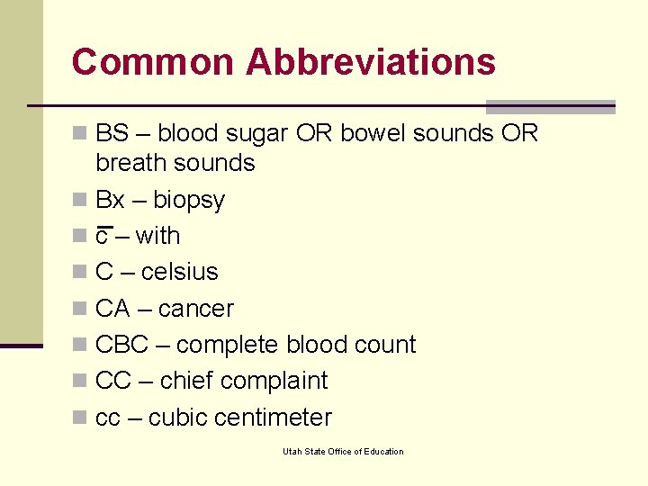 Medical Abbreviations Medical Terminology Utah State Office of