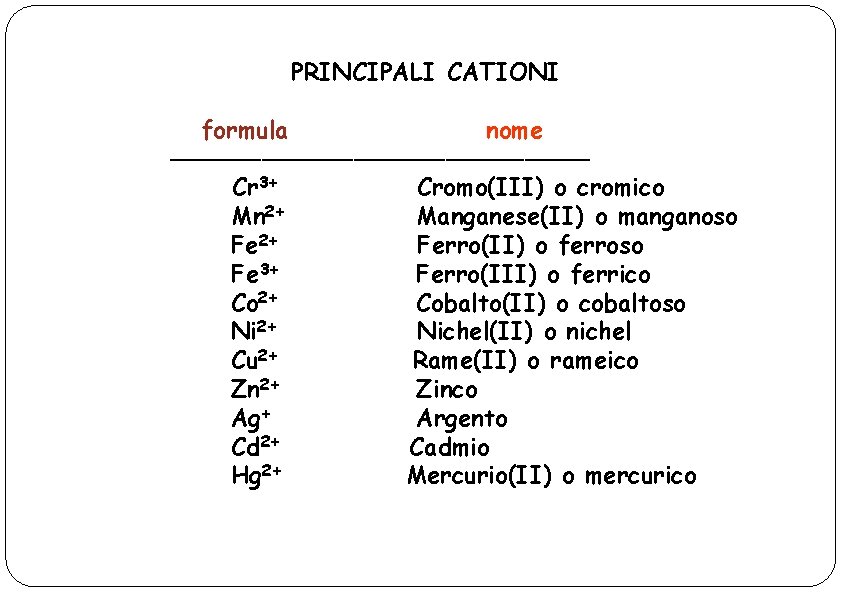 NOMENCLATURA COMPOSTI INORGANICI ELEMENTI Metalli Nonmetalli e Semimetalli