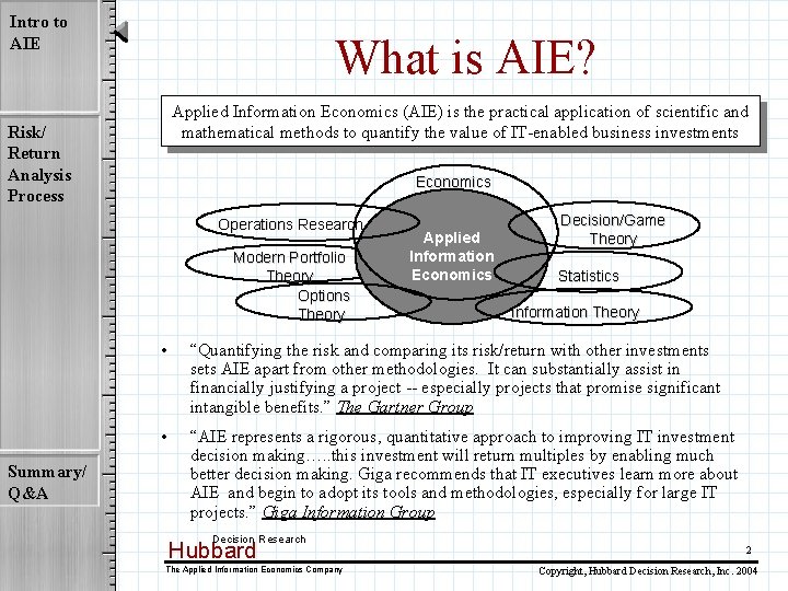 Intro to AIE Risk Return Analysis Process Applied