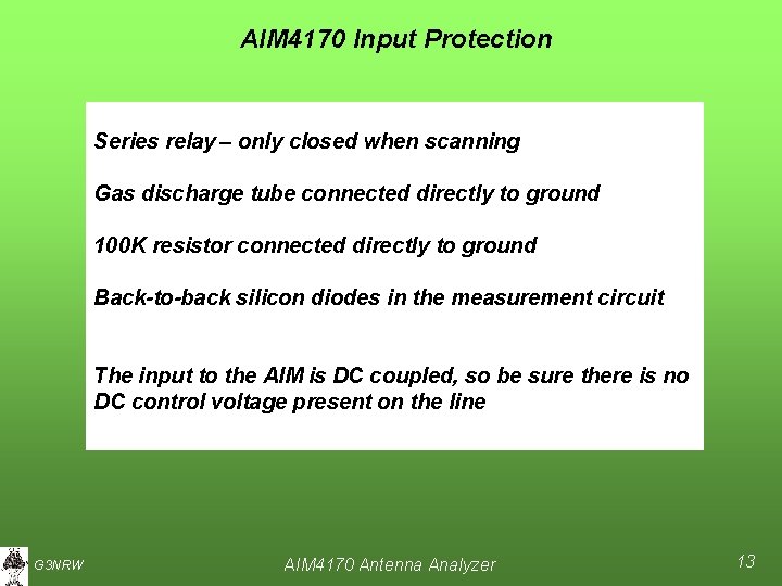 AIM 4170 ANTENNA ANALYZER Part 1 Ian Wade