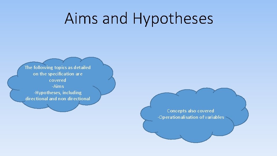 Aims and Hypotheses The following topics as detailed