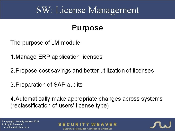 Security Weaver RiskCompliance Solutions for SAP Segregation of