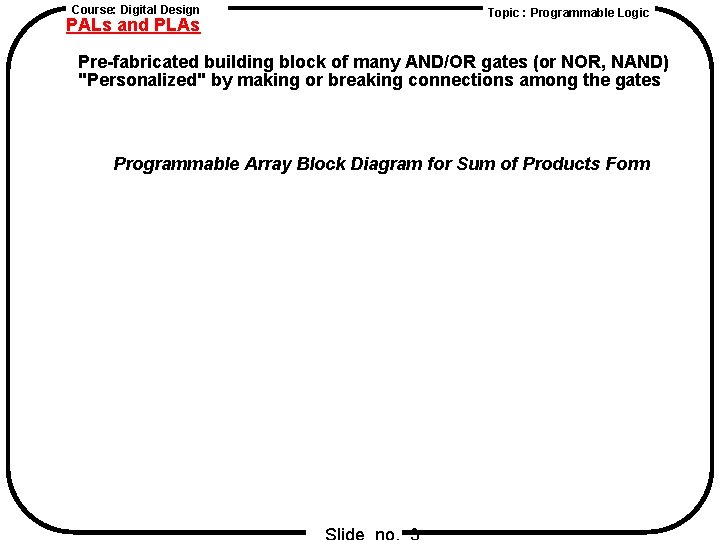 Course Digital Design Topic Programmable Logic Chapter 4