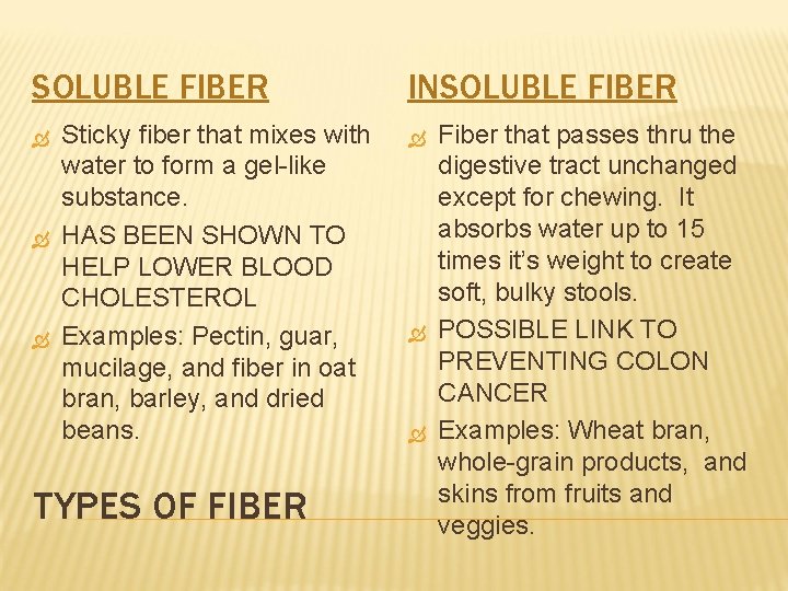 FIBER WHAT IS FIBER A complex carbohydrate that
