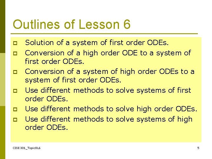 SE 301 Numerical Methods Topic 8 Ordinary Differential